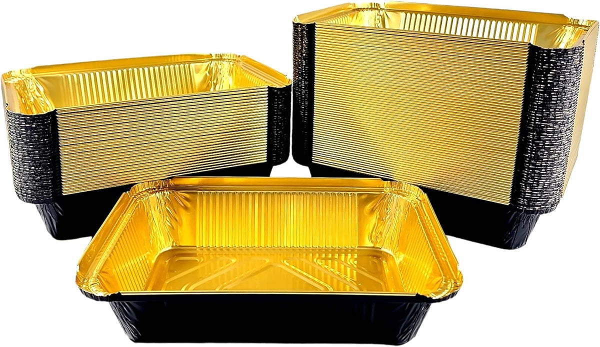 2 1/4 lb. Oblong Black & Gold Aluminum Foil Pans Take Out Heavy Duty C ...